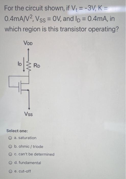 Solved For the circuit shown, if V₁ = -3V, K = 0.4mA/V2, Vss | Chegg.com