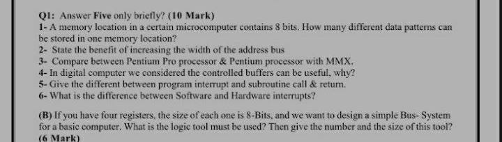 Solved QI: Answer Five only briefly? (10 Mark) 1- A memory | Chegg.com