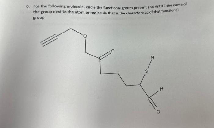 Solved 6. For the following molecule-circle the functional | Chegg.com