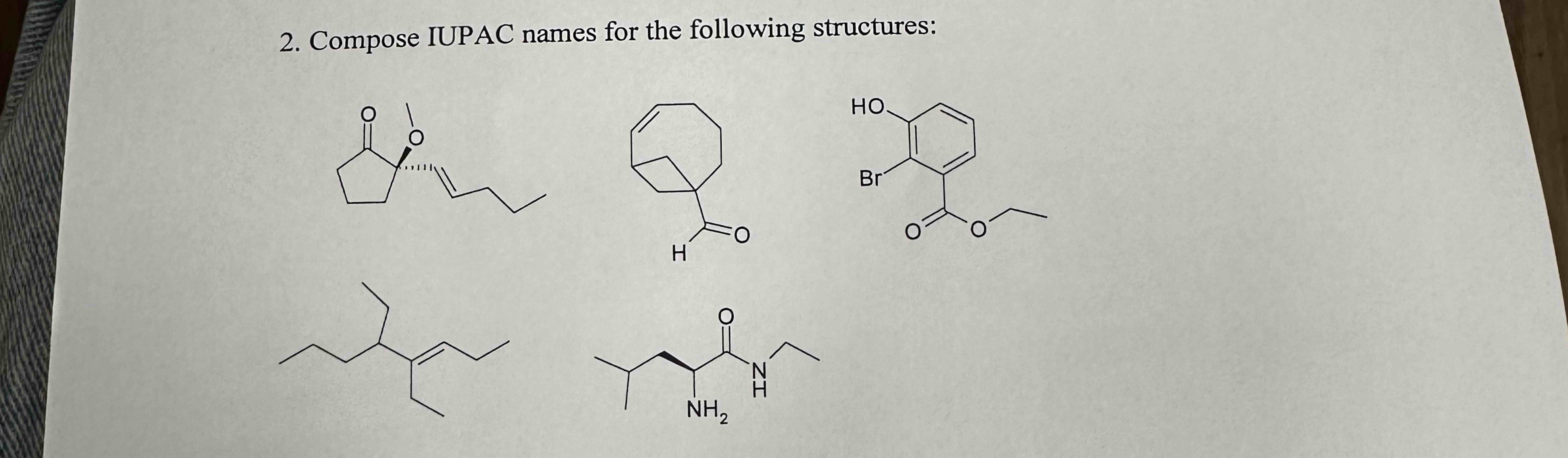 Solved 2. ﻿Compose IUPAC names for the following structures: | Chegg.com