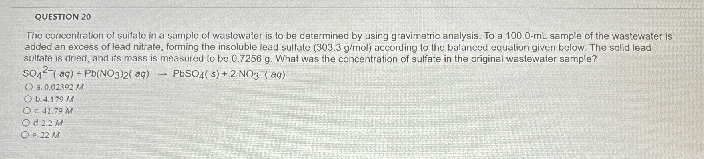 Solved QUESTION 20The concentration of sulfate in a sample | Chegg.com