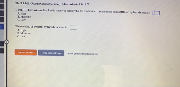 Solved The Solubility Product Constant for iron(IIT) | Chegg.com