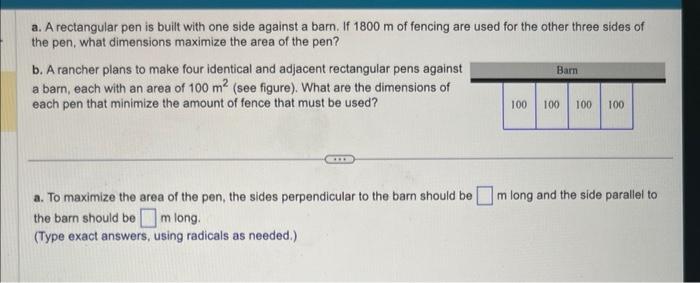 Solved a. A rectangular pen is built with one side against a | Chegg.com