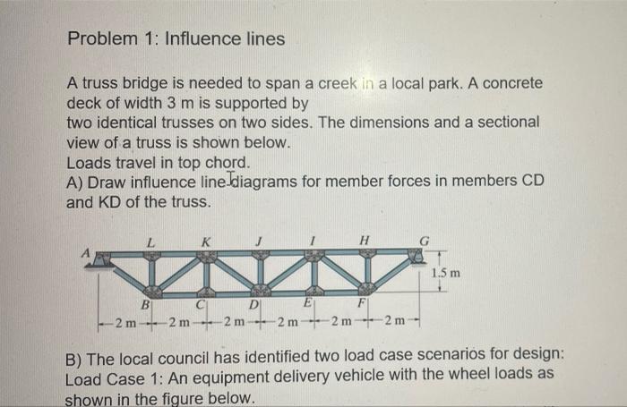Solved Problem 1: Influence lines A truss bridge is needed | Chegg.com