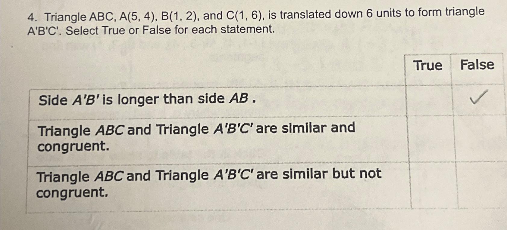 Solved Triangle ABC,A(5,4),B(1,2), and C(1,6), is translated | Chegg.com