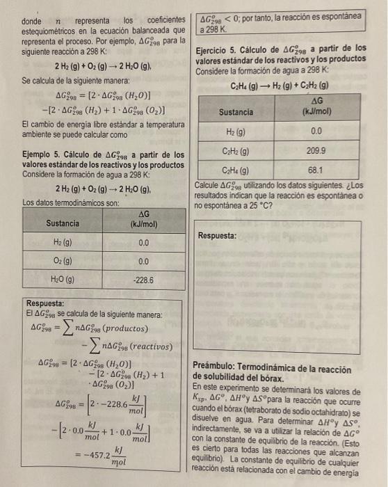 Solved donde n representa los coeficientes ΔG298∘