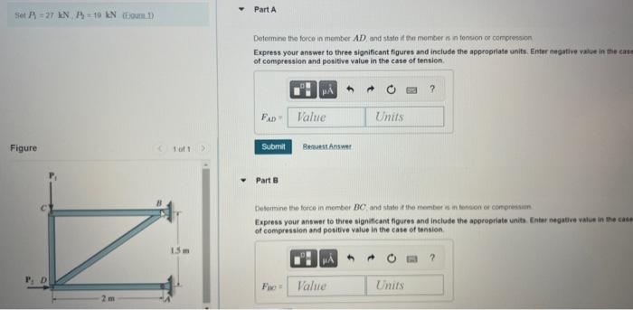Solved setA=2πkN,A2=10kN (fount 1) Determine the force in | Chegg.com