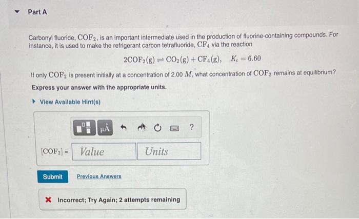 Solved Carbonyl fluoride, COF2, is an important intermediate | Chegg.com