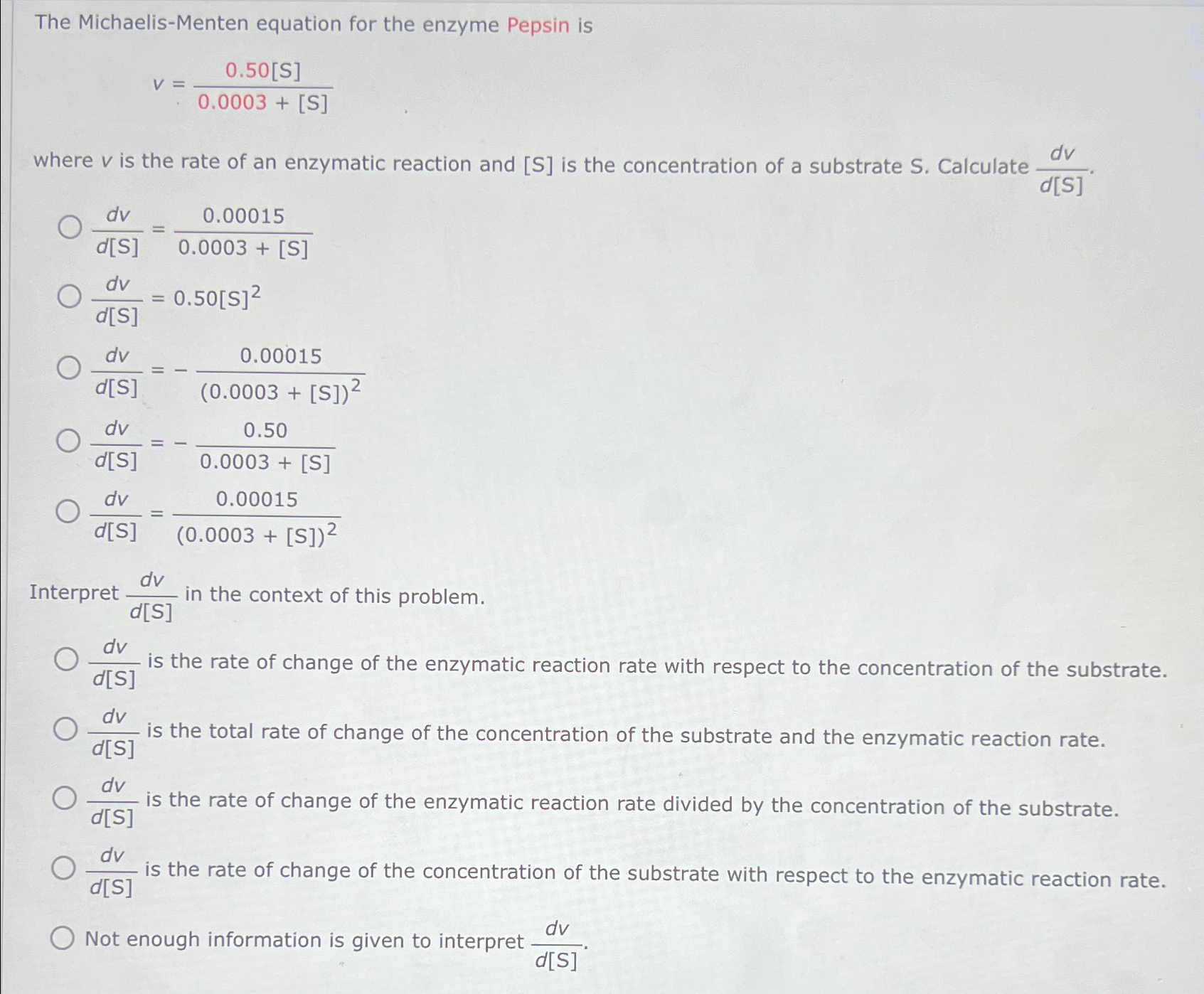 Solved The Michaelis-Menten equation for the enzyme Pepsin | Chegg.com