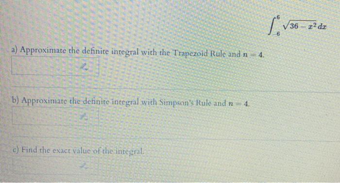 Solved sova V 36 - 22 d. a) Approximate the definite | Chegg.com
