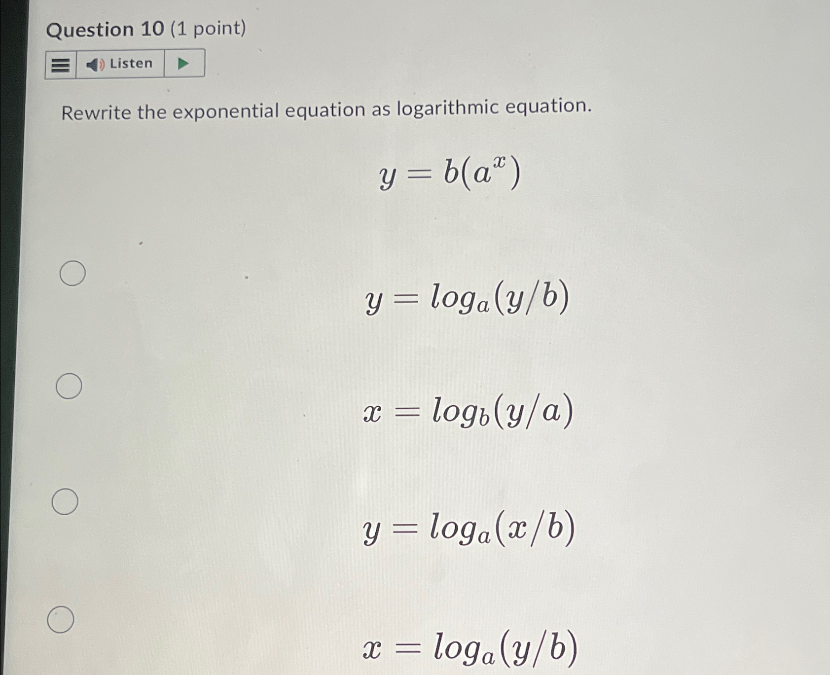 Solved Question 10 (1 ﻿point)Rewrite the exponential | Chegg.com