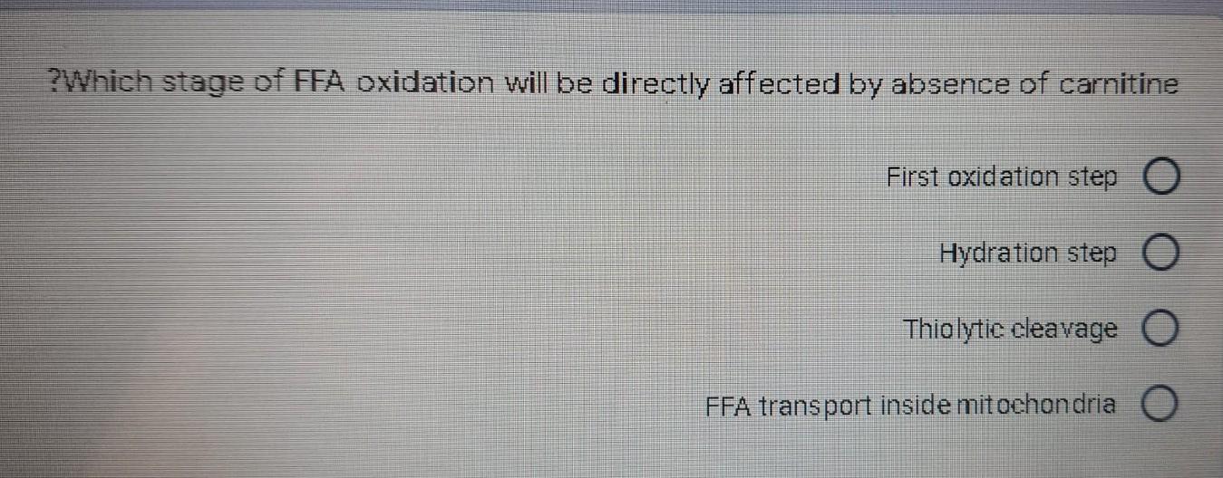 Solved ?Which stage of FFA oxidation will be directly | Chegg.com
