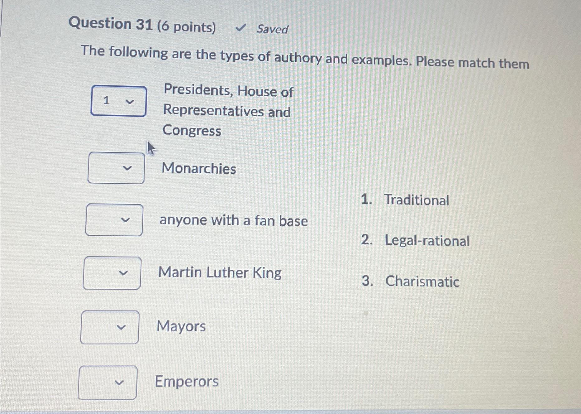 Solved Question 31 (6 ﻿points) ﻿SavedThe following are the | Chegg.com