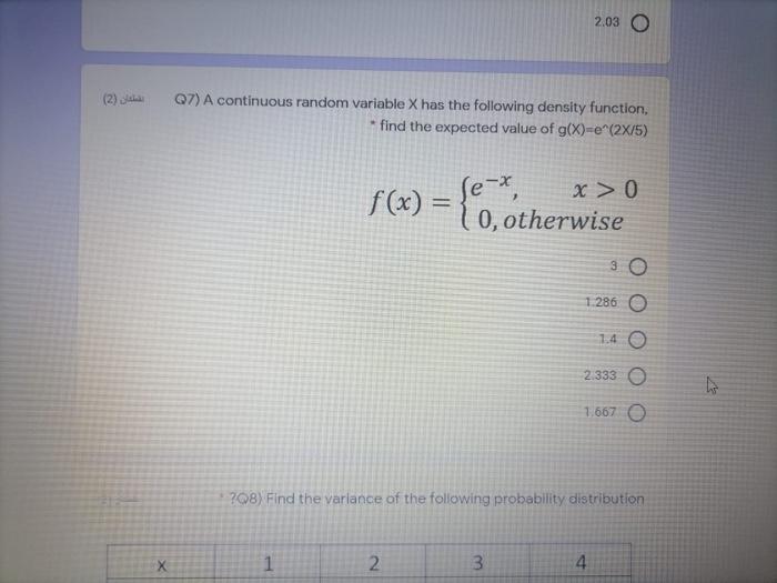Solved 2.03 O Q7) A continuous random variable X has the | Chegg.com