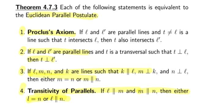 Solved The Euclidean Parallel Postulate is equivalent to the | Chegg.com