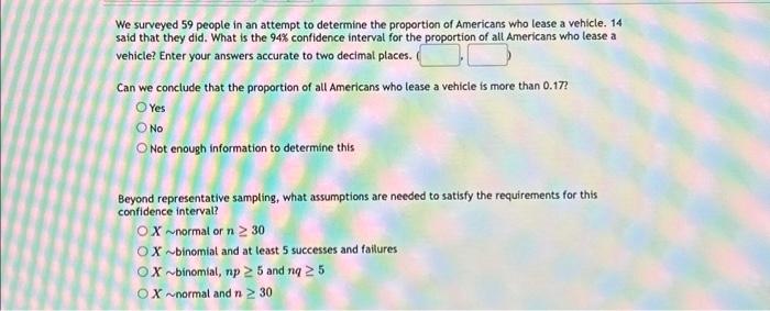 Solved We surveyed 59 people in an attempt to determine the | Chegg.com