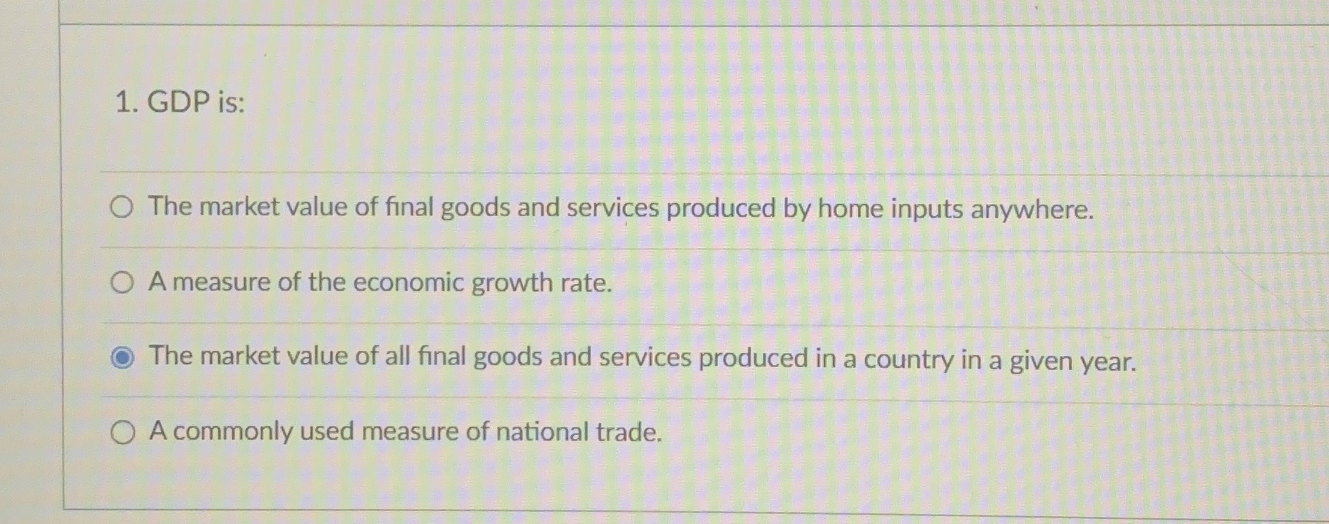 Solved GDP is:The market value of final goods and services | Chegg.com