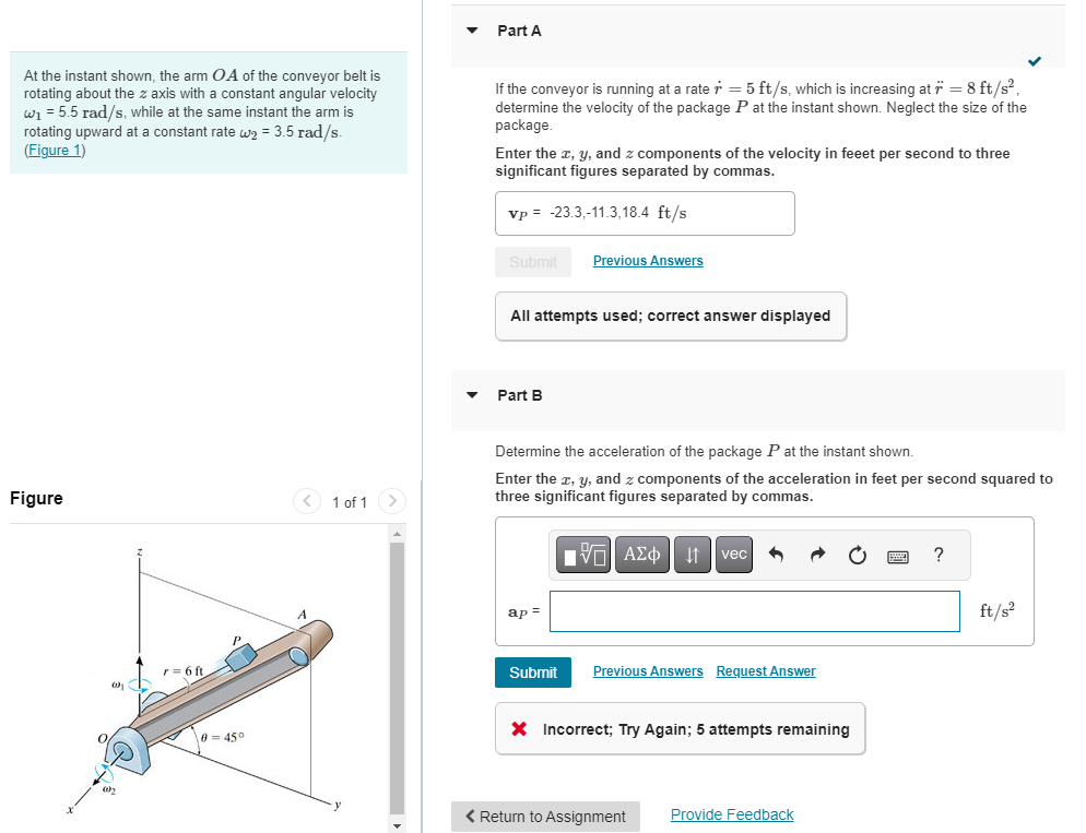 Solved At the instant shown, the arm OA ﻿of the conveyor | Chegg.com