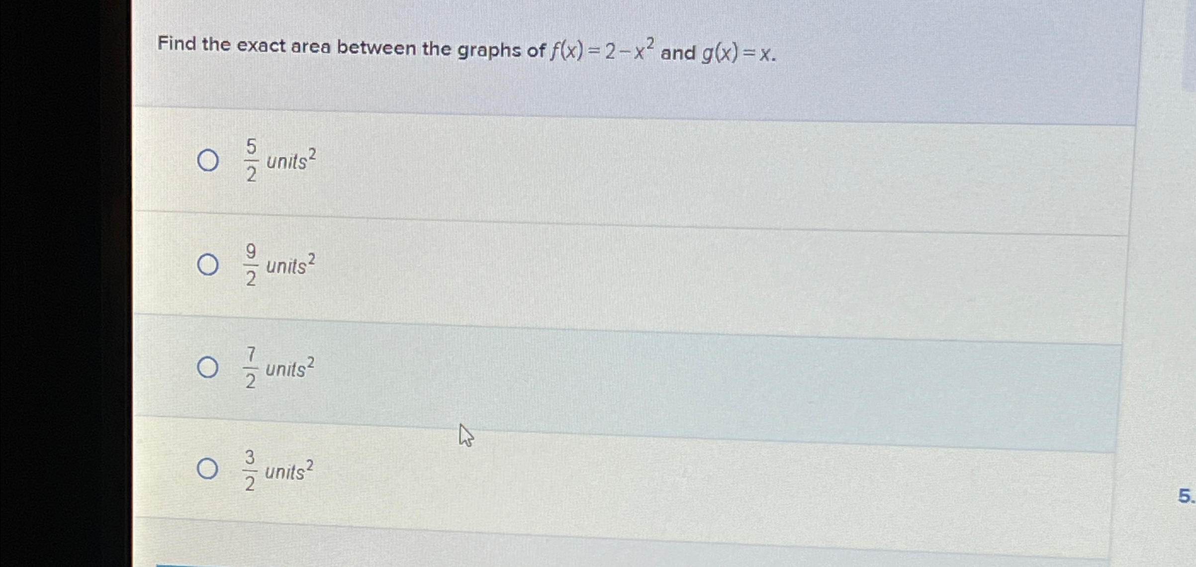 Solved Find the exact area between the graphs of f(x)=2-x2 | Chegg.com
