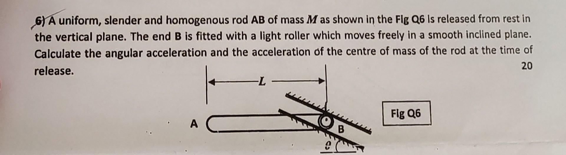 Solved 6) A uniform, slender and homogenous rod AB of mass M | Chegg.com