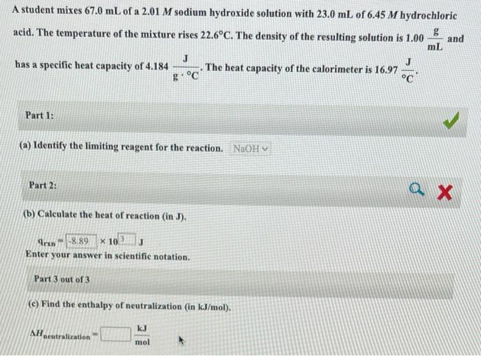 Solved A student mixes 67.0 mL of a 2.01 M sodium hydroxide | Chegg.com