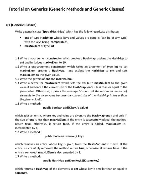 Solved Tutorial on Generics (Generic Methods and Generic | Chegg.com