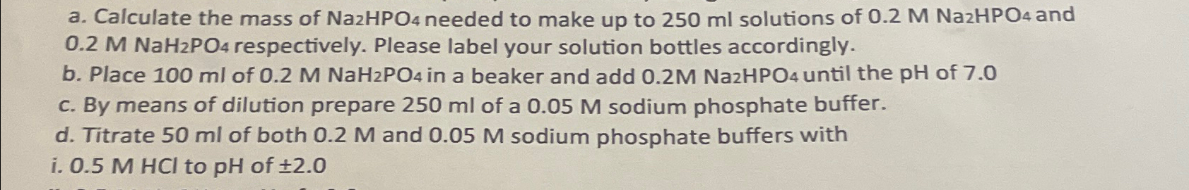 Solved a. ﻿Calculate the mass of Na2HPO4 ﻿needed to make up | Chegg.com