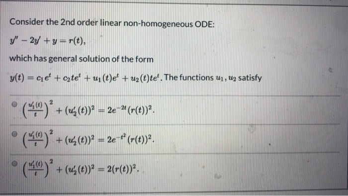 Solved Consider the 2nd order linear non-homogeneous ODE: y" | Chegg.com