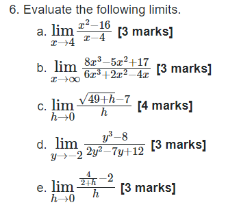 Solved Evaluate the following limits.a. limx→4x2-16x-4 | Chegg.com