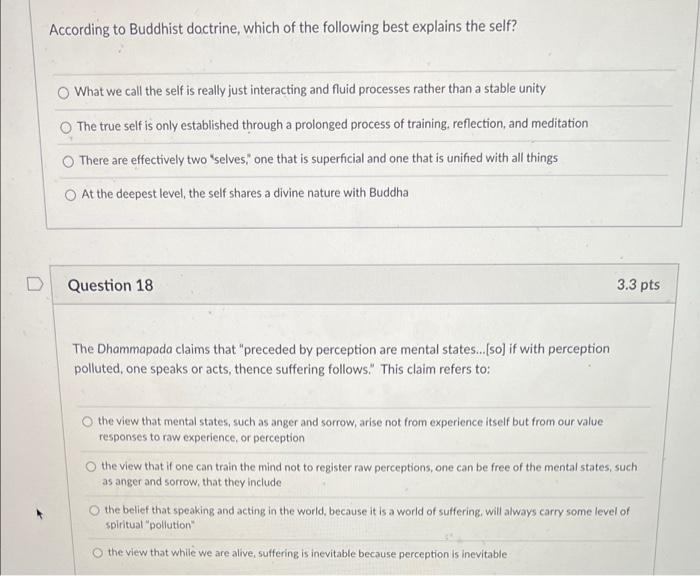 Solved According to Buddhist doctrine, which of the | Chegg.com