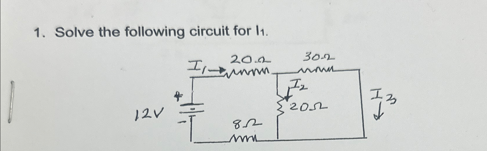 Solved Solve the following circuit for I1. | Chegg.com