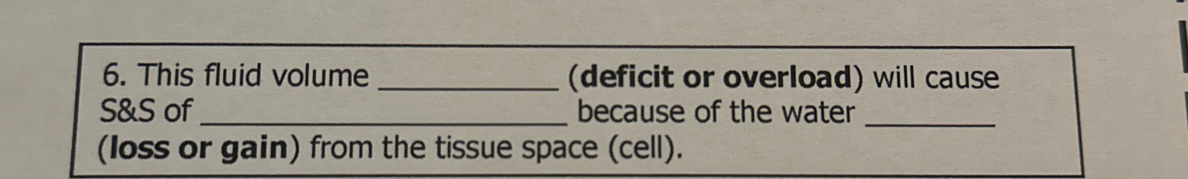 Solved This fluid volume q, (deficit or overload) ﻿will | Chegg.com