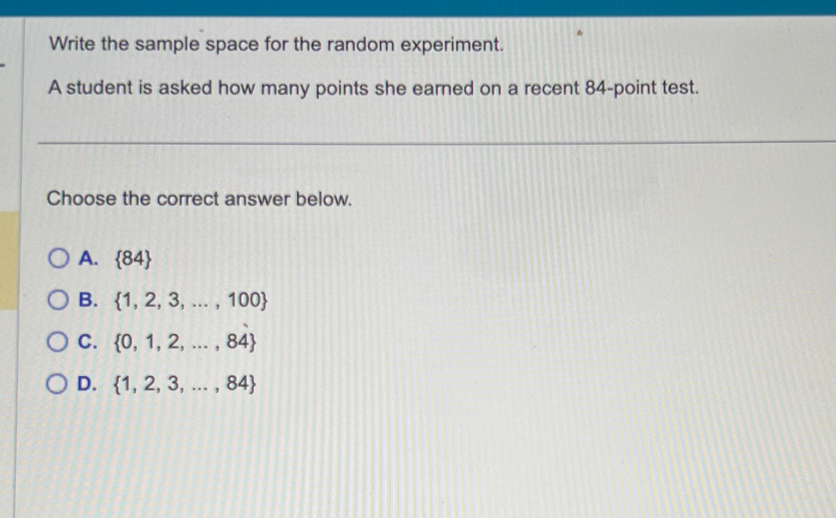 Solved Write the sample space for the random experiment.A | Chegg.com