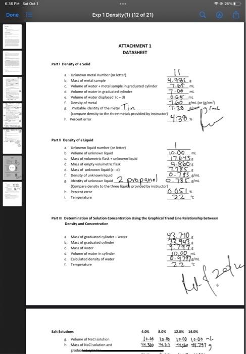 Solved Use the density to determine the concentration | Chegg.com