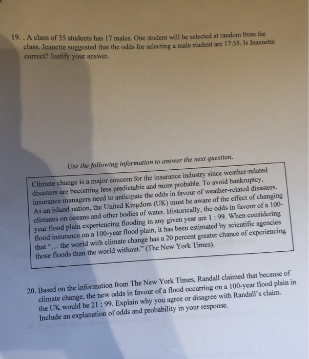 Solved Math 30-2 Probability and Odds Name: Kelsey Sinisch, | Chegg.com
