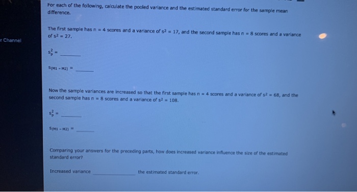 Solved For each of the following, calculate the pooled | Chegg.com