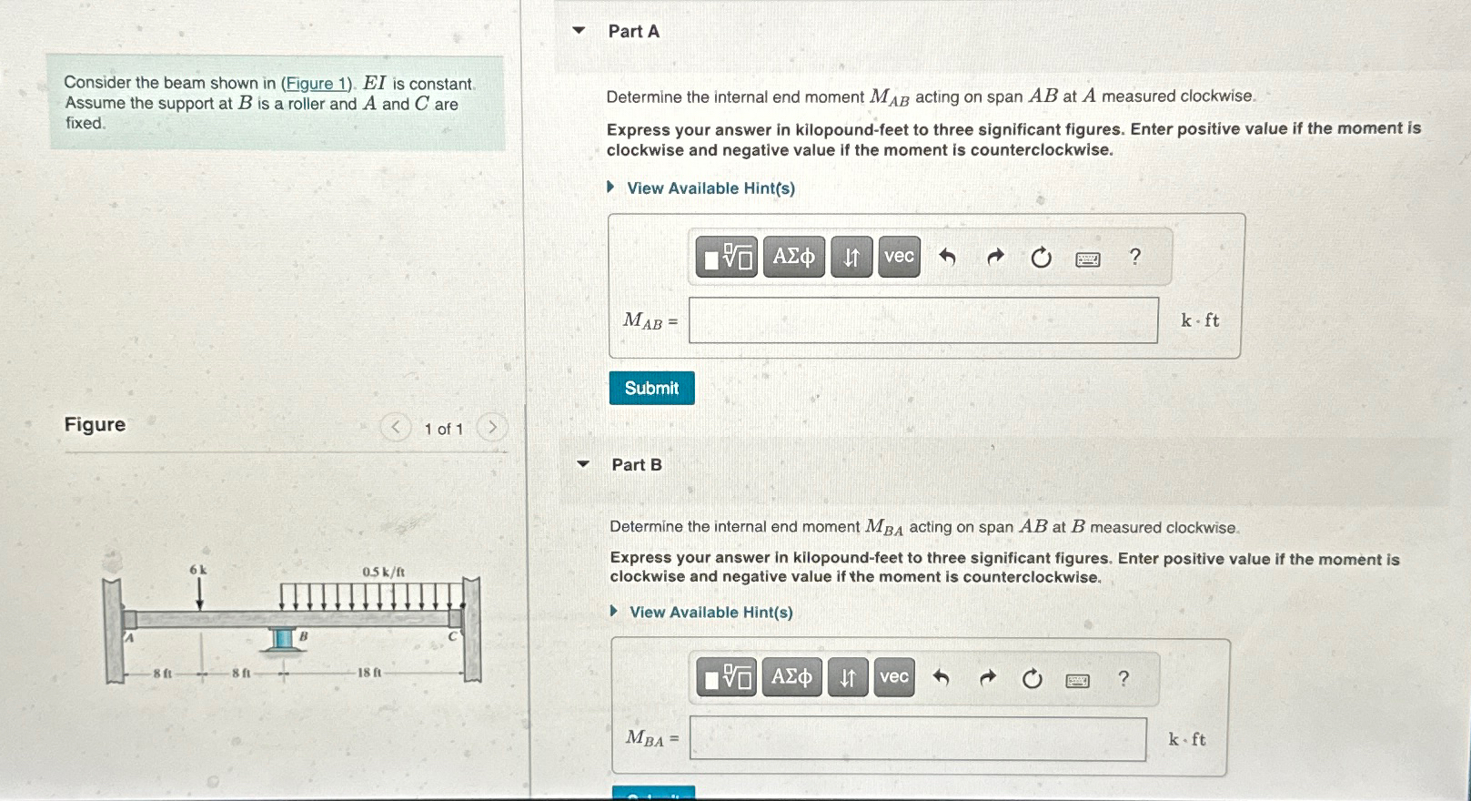 Solved Part AConsider the beam shown in (Figure 1). EI ﻿is | Chegg.com