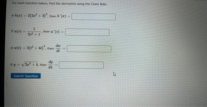 Solved For each function below, find the derivative using | Chegg.com