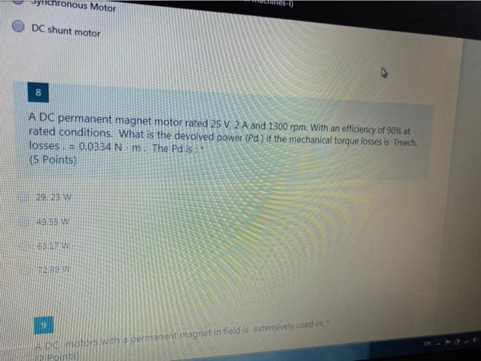 Solved hronous Motor DC shunt motor B A DC permanent magnet | Chegg.com