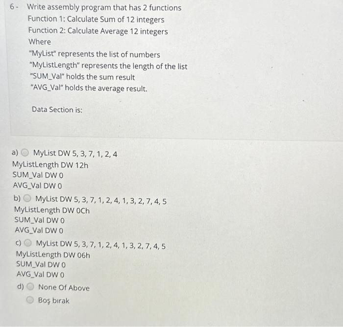 Solved 6 Write Assembly Program That Has 2 Functions 