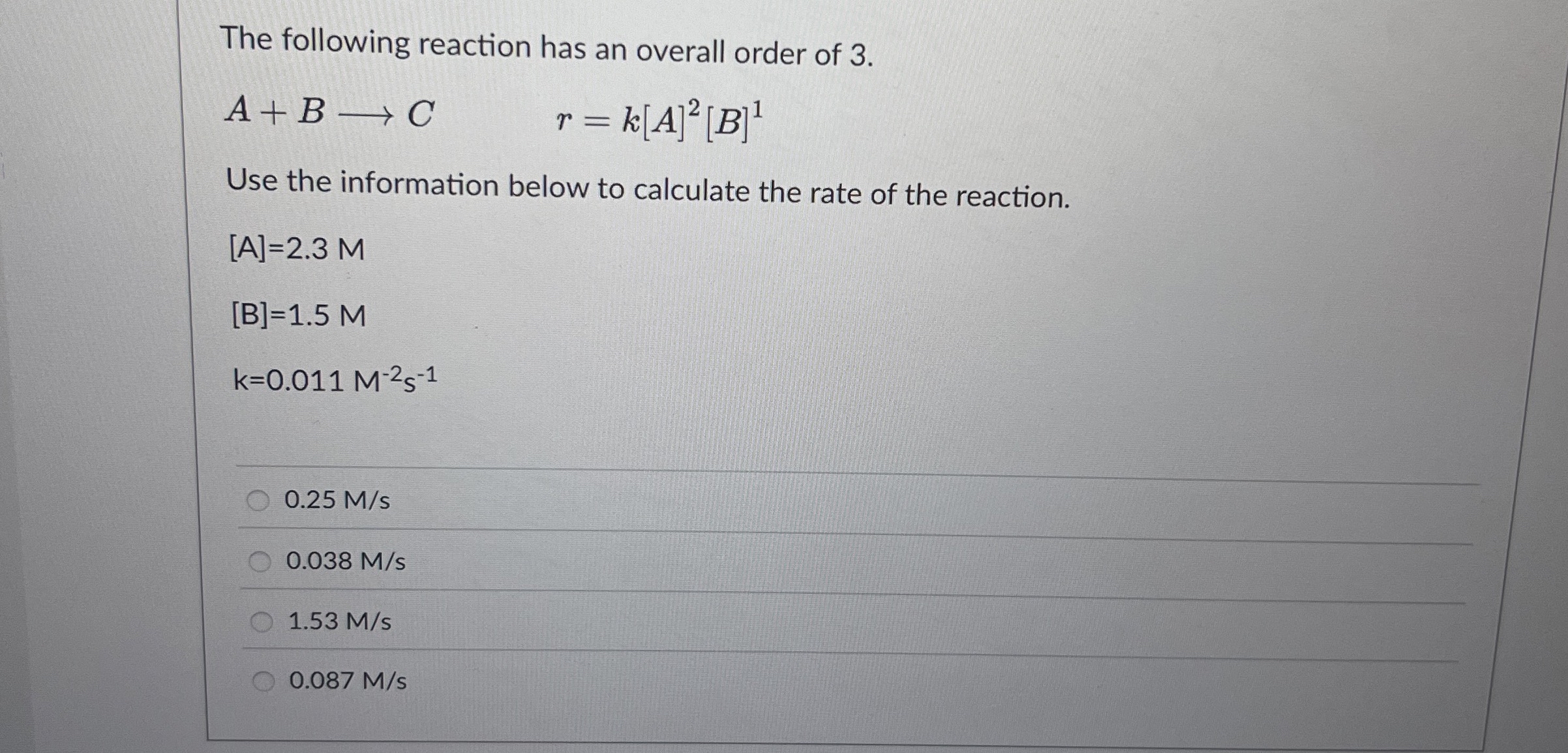 Solved The following reaction has an overall order of | Chegg.com