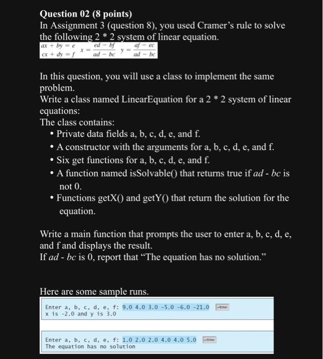 Solved Question 02 (8 points) In Assignment 3 (question 8), | Chegg.com