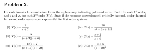 Problem 2.For each transfer function below: Draw the | Chegg.com