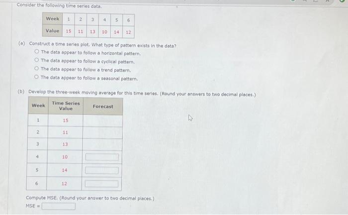 Solved Consider the following time series data. (a) | Chegg.com
