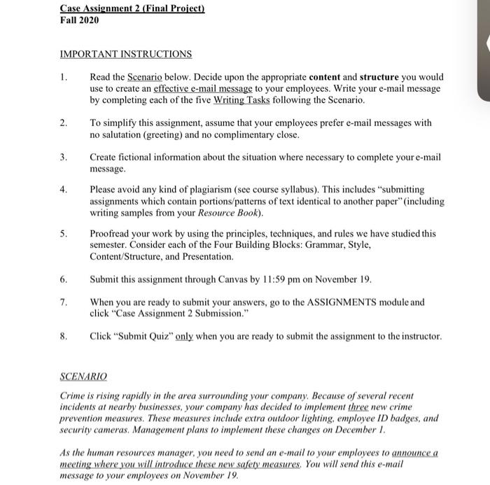 Solved Case Assignment 2 (Final Project) Fall 2020 IMPORTANT | Chegg.com