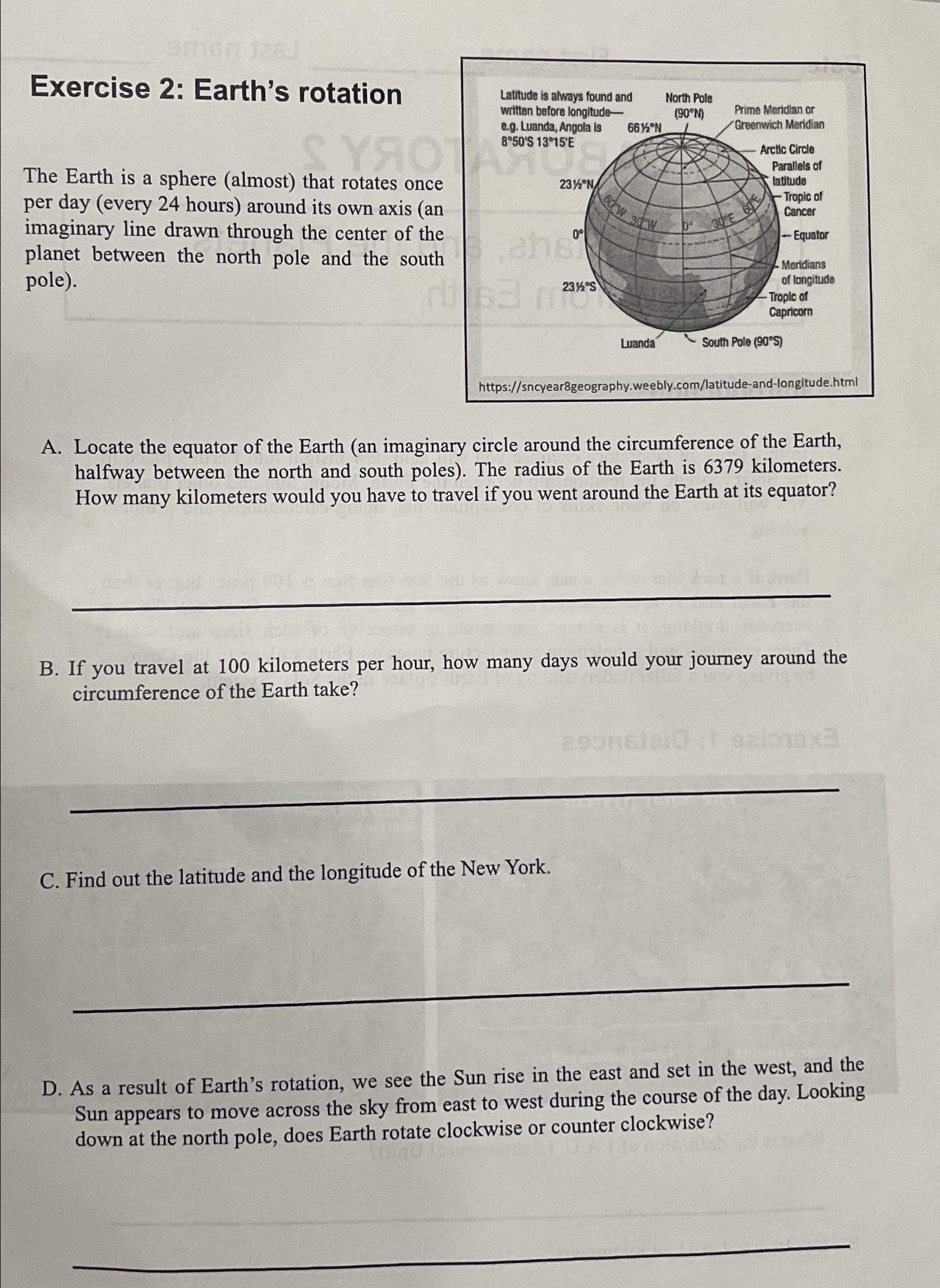 Solved Exercise 2: Earth's rotationThe Earth is a sphere | Chegg.com