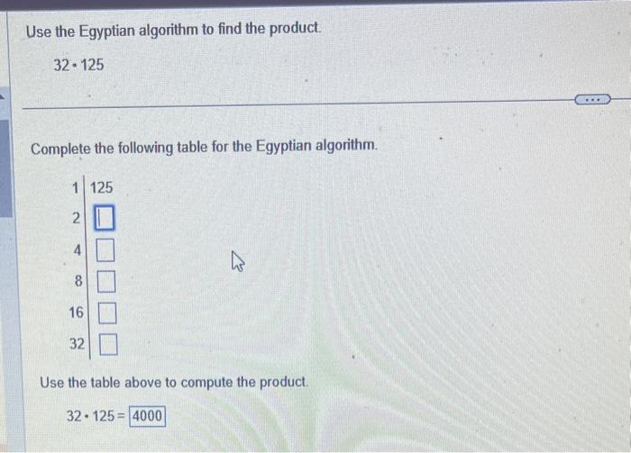 Solved Use the Egyptian algorithm to find the product. | Chegg.com