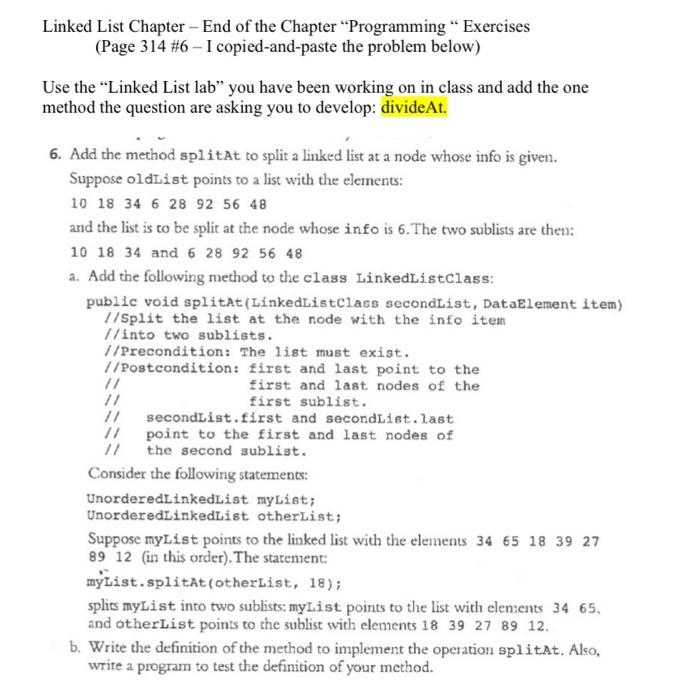 Solved Linked List Chapter - End of the Chapter “Programming | Chegg.com