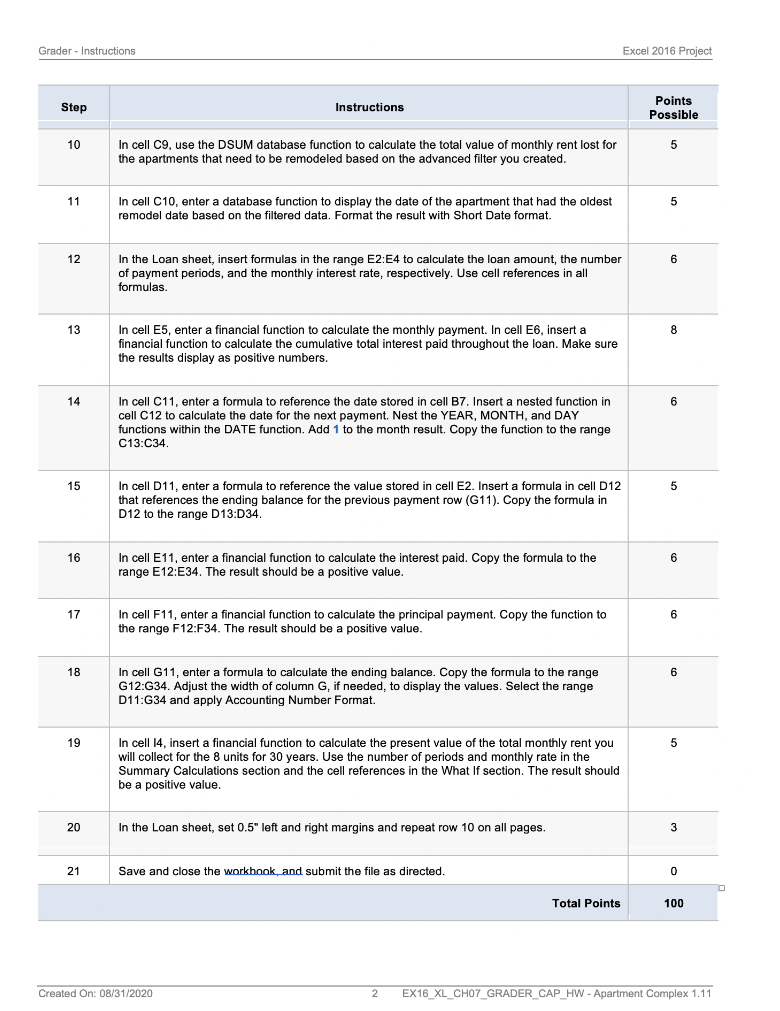 Solved Grader - Instructions Excel 2016 Project Step | Chegg.com