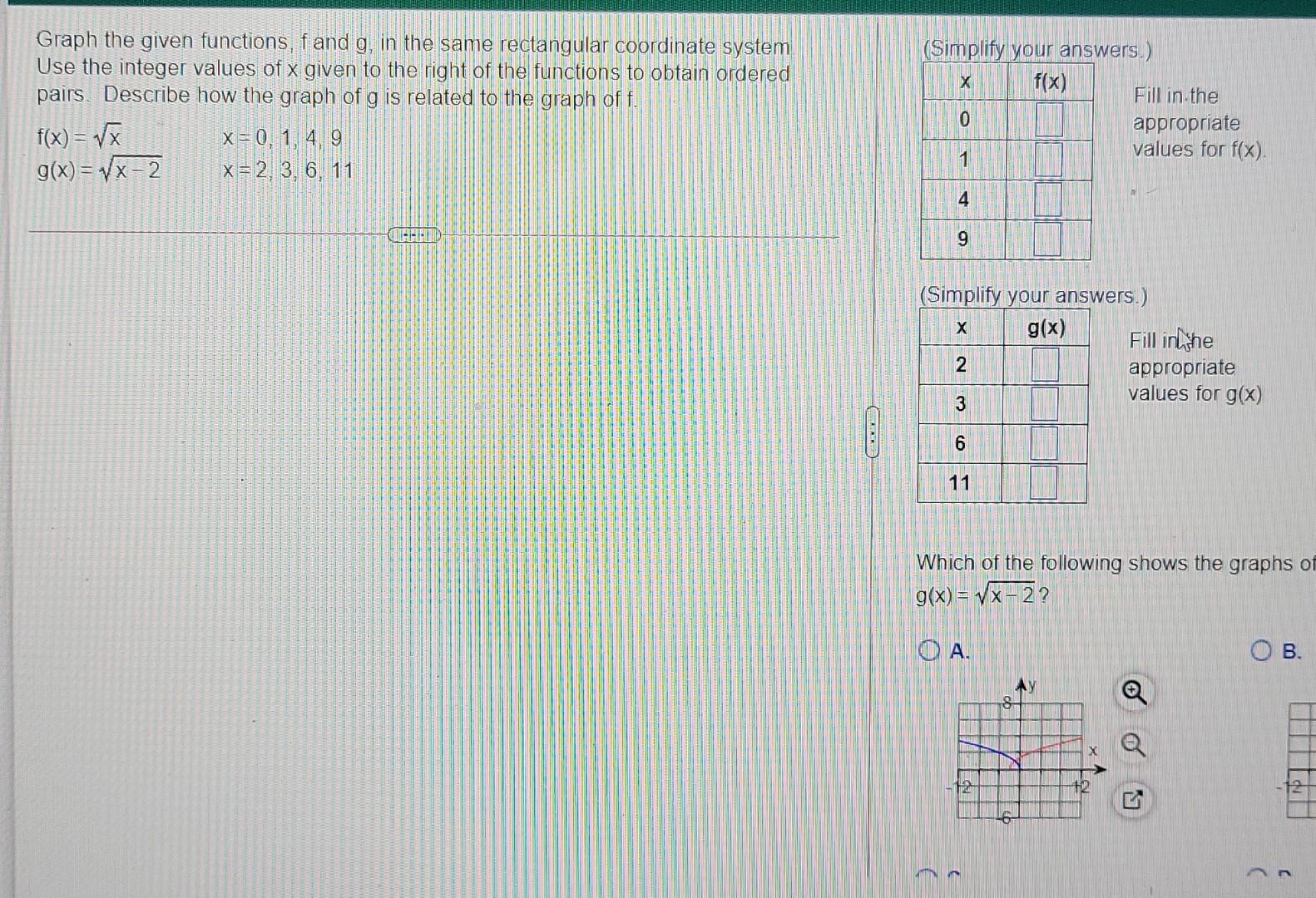 Solved X Graph The Given Functions Fand G In The Same 